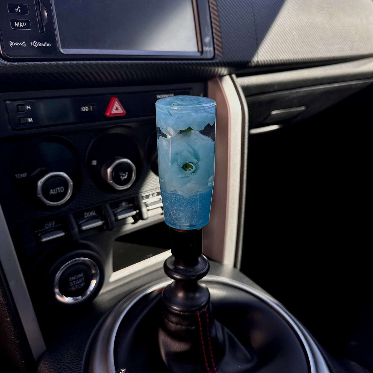 Shift Knob with Blue Flowers and a Sparkly Blue Base – Custom Shift